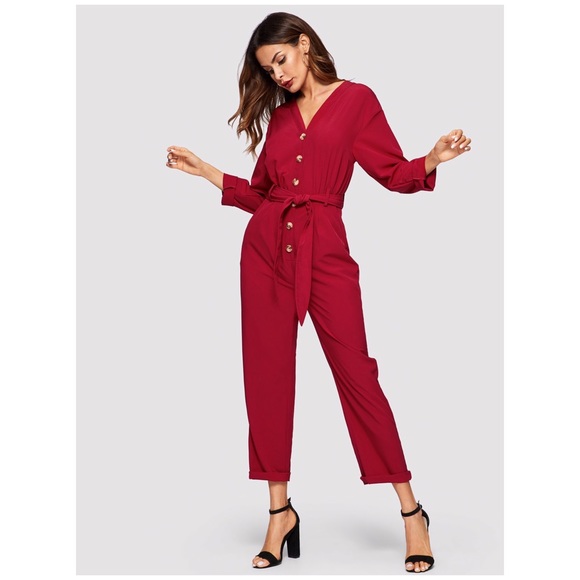 Pants & Jumpsuits | New Xs Jumpsuit Romper Red Front Buttons | Poshmark